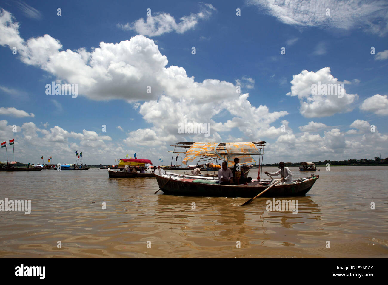 Allahabad, India. 25th July, 2015. Monsoon clouds over Ganga river ...
