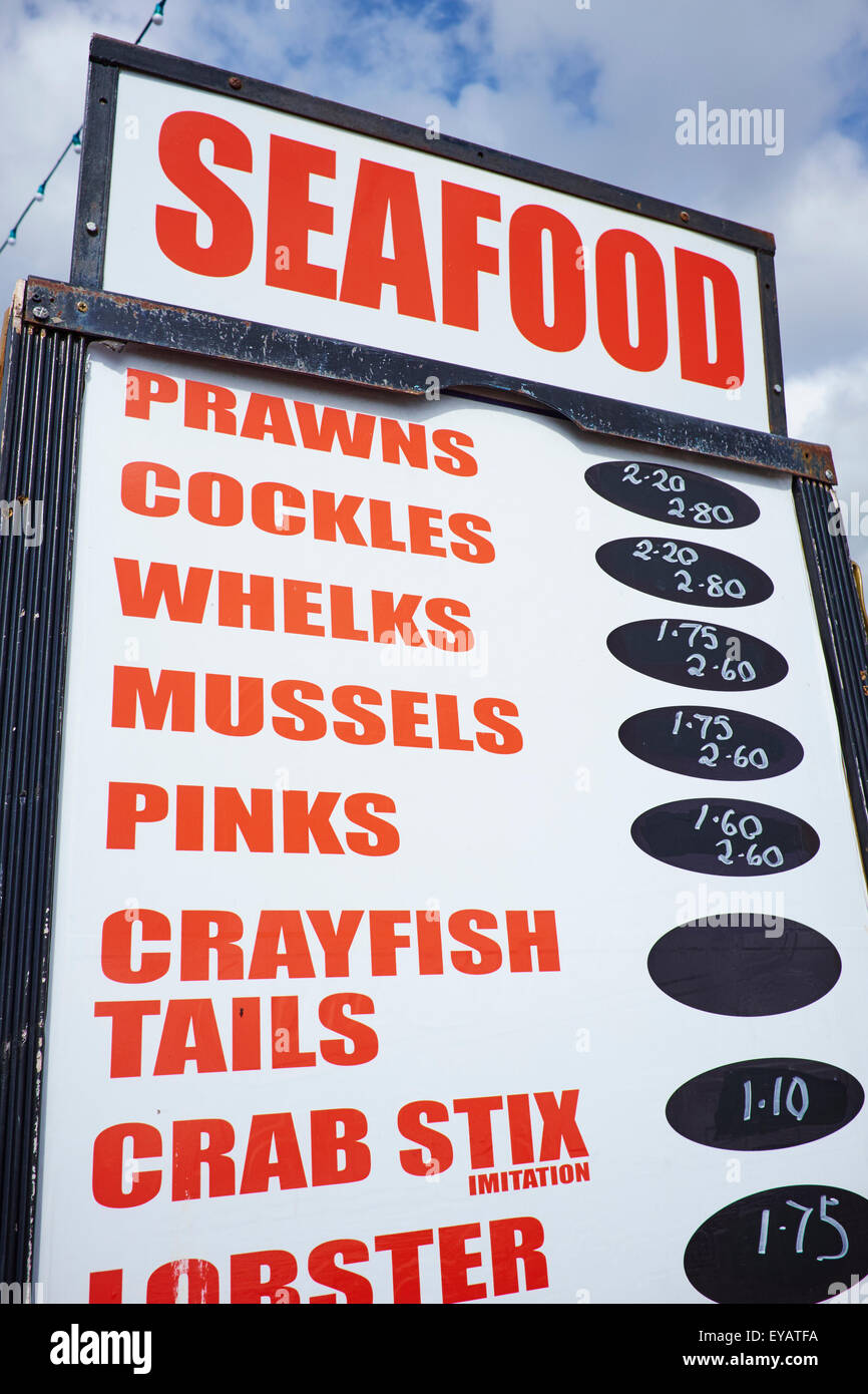 Seafood Menu Board Outside A Stall Along The Promenade Skegness ...