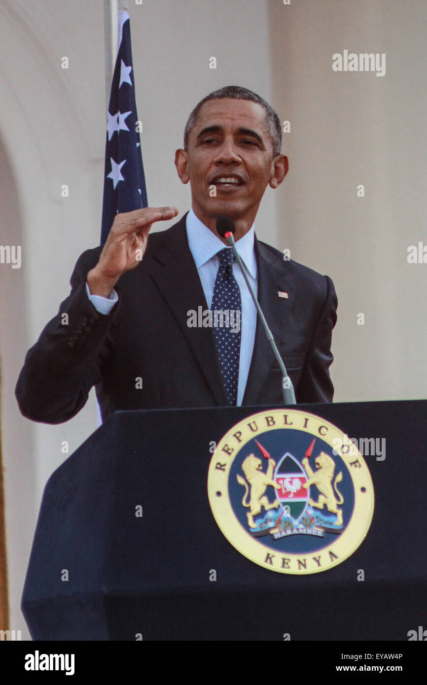 Kenya. 25th July, 2015. US President Barack Obama speaks during a joint ...