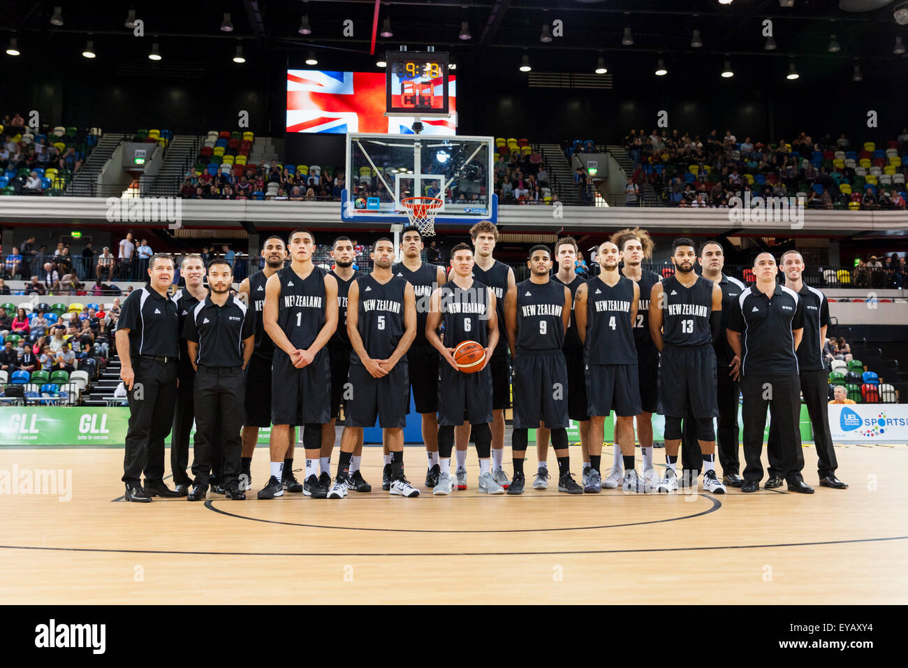 London, UK. 25th July, 2015. The NZ Tall Blacks team before the Great ...