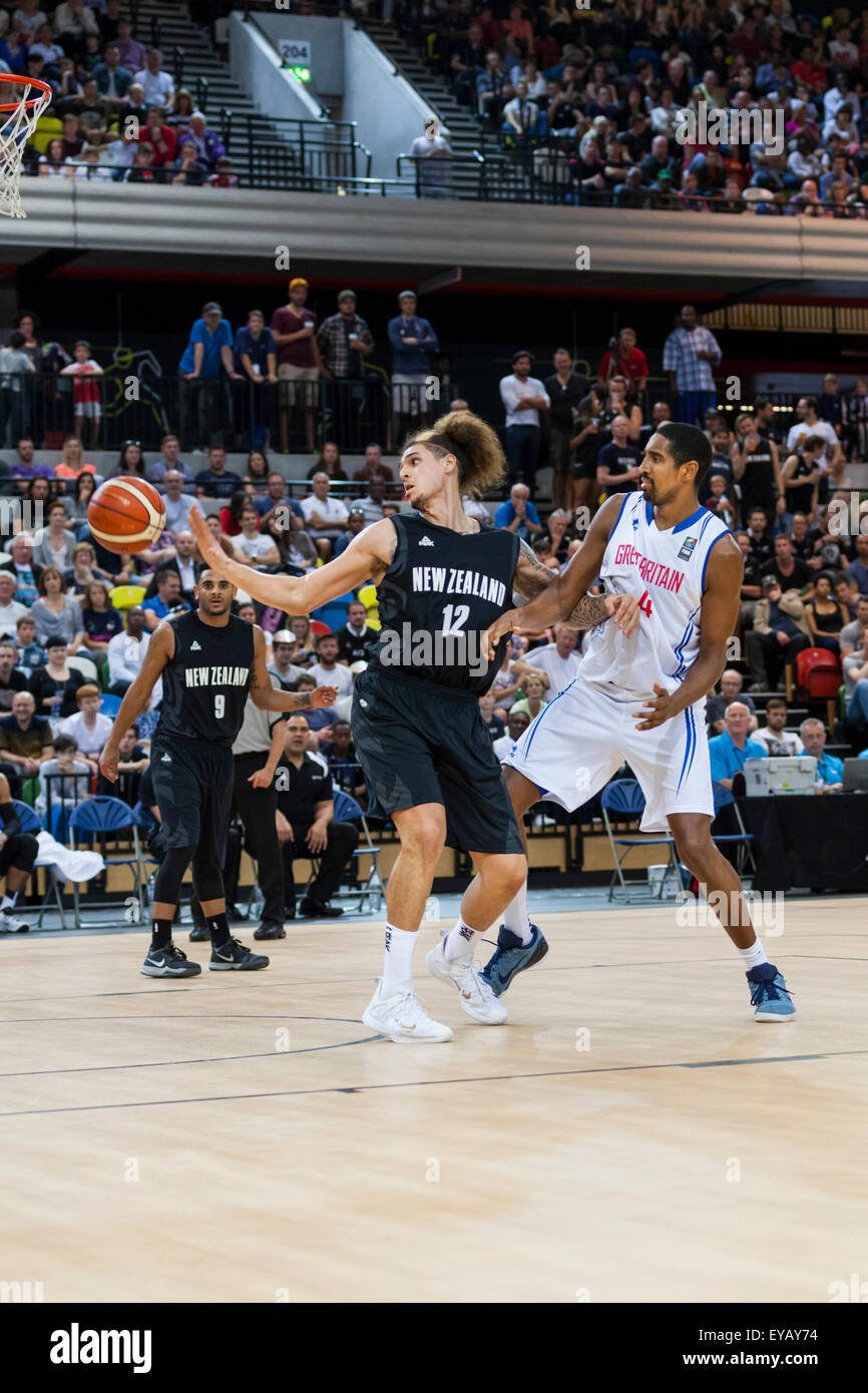 London, UK. 25th July, 2015. NZ's Isaac Fotu and GB's Kieron Achara ...