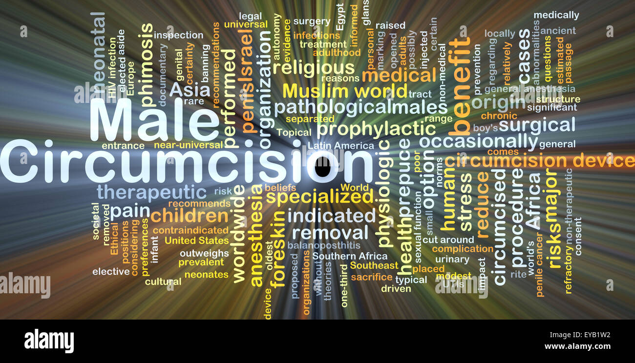 Background concept wordcloud illustration of male circumcision glowing ...