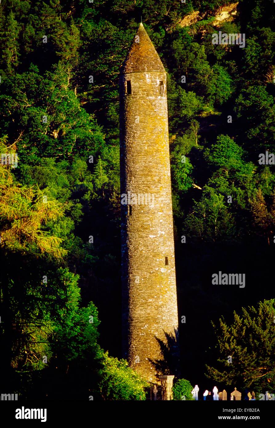 Glendalough, Co Wicklow, Ireland; Round Tower At Saint Kevin's Monastic ...