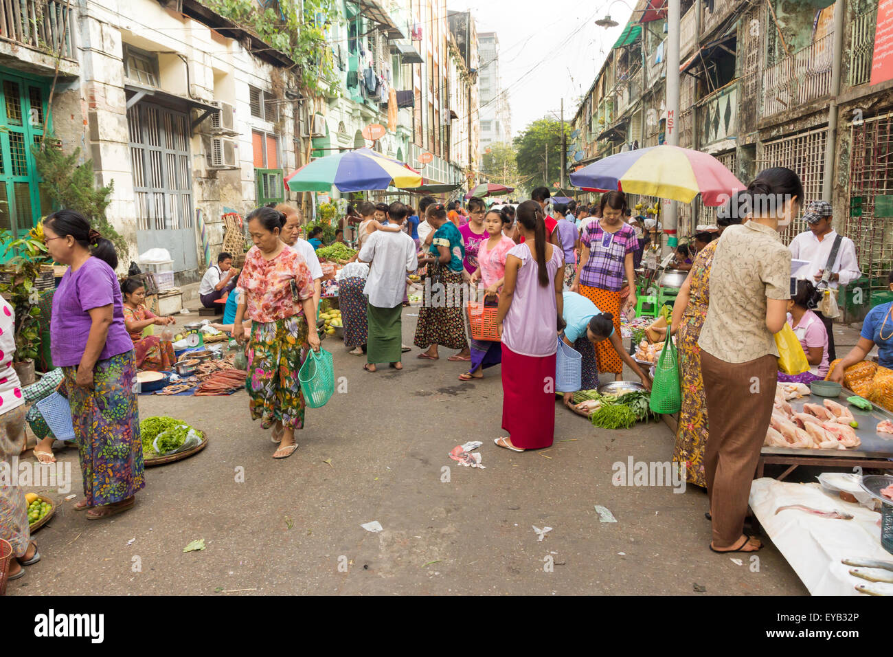 Street market in Yangon (Rangoon), Myanmar (Burma Stock Photo - Alamy