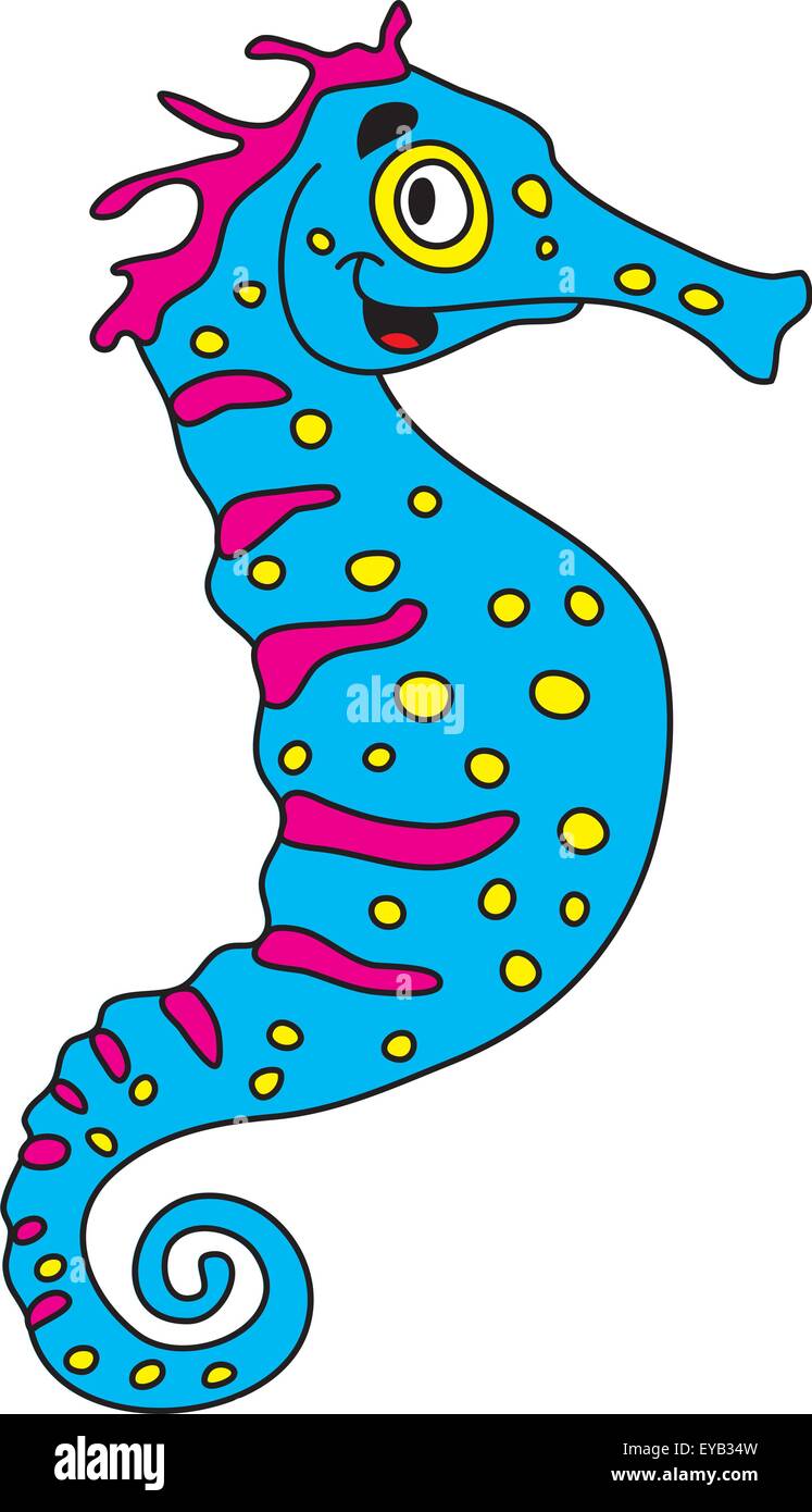 Funny cartoon Blue seahorse isolated on white Stock Vector Image & Art ...