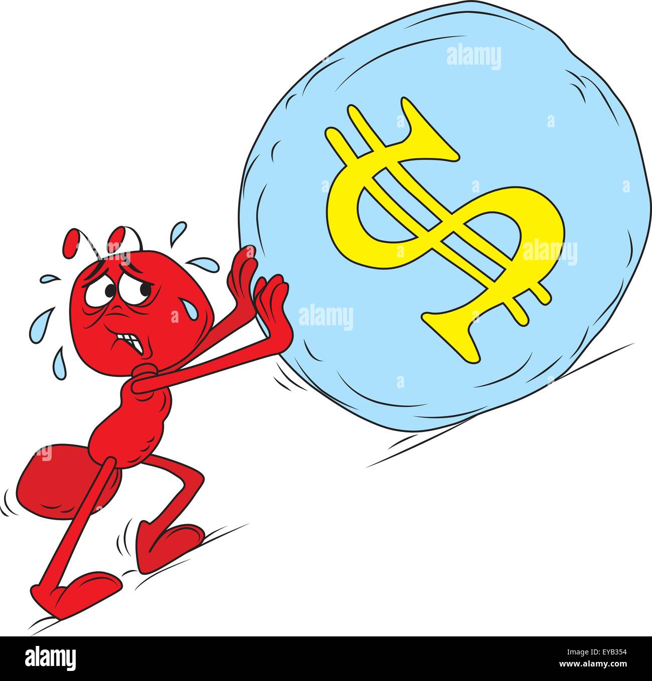 Vector illustration of red sisyphus ant roll stone uphill Stock Vector ...