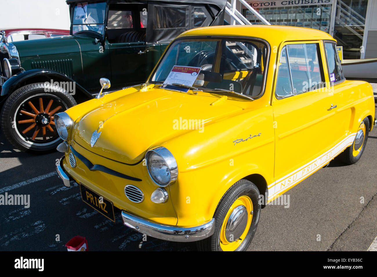 Sydney, Australia. 26th July, 2015. Pictured yellow German microcar NSU ...