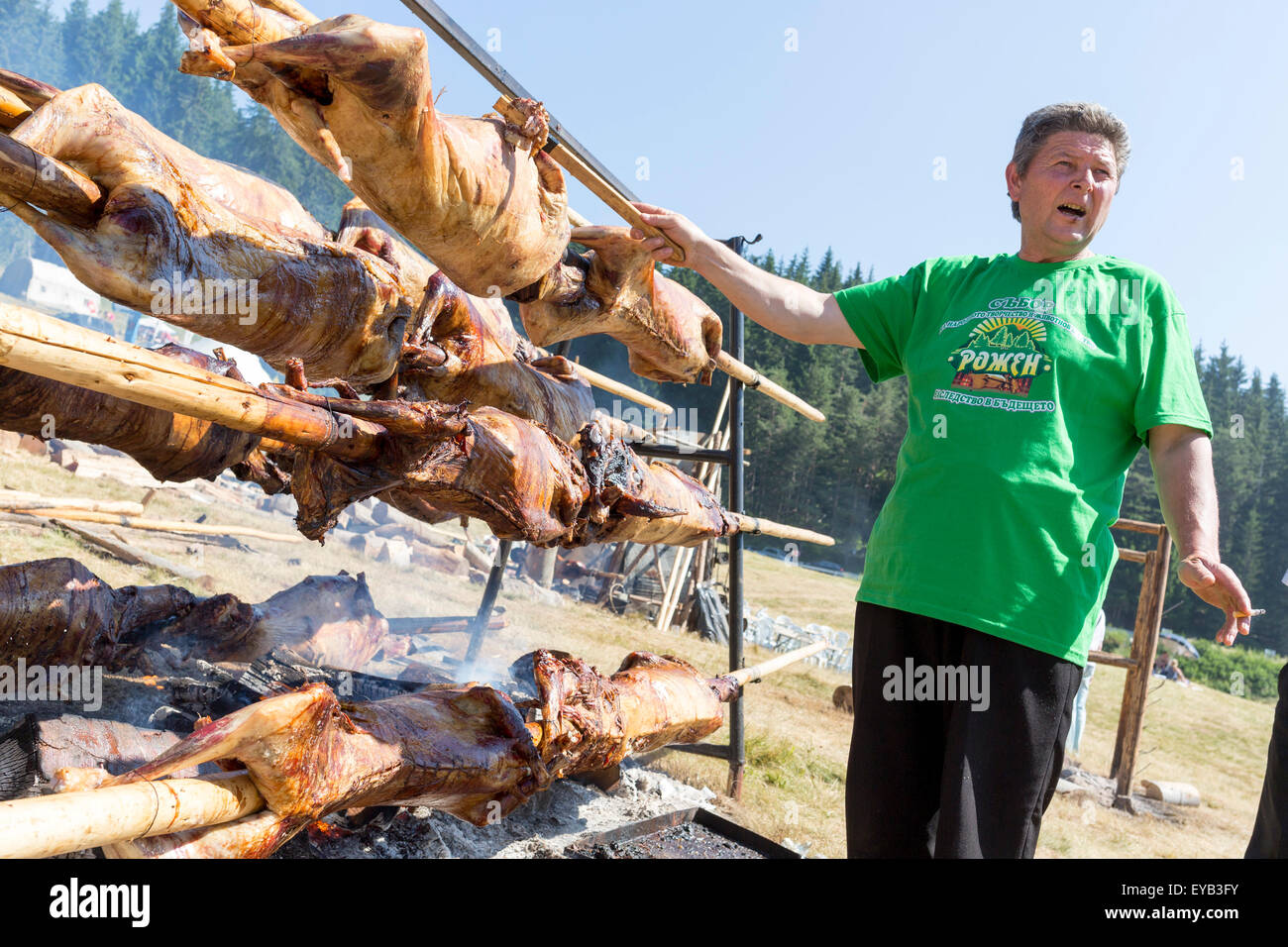 Rojen, Bulgaria - July 19, 2015: A cooker is preparing a traditional ...