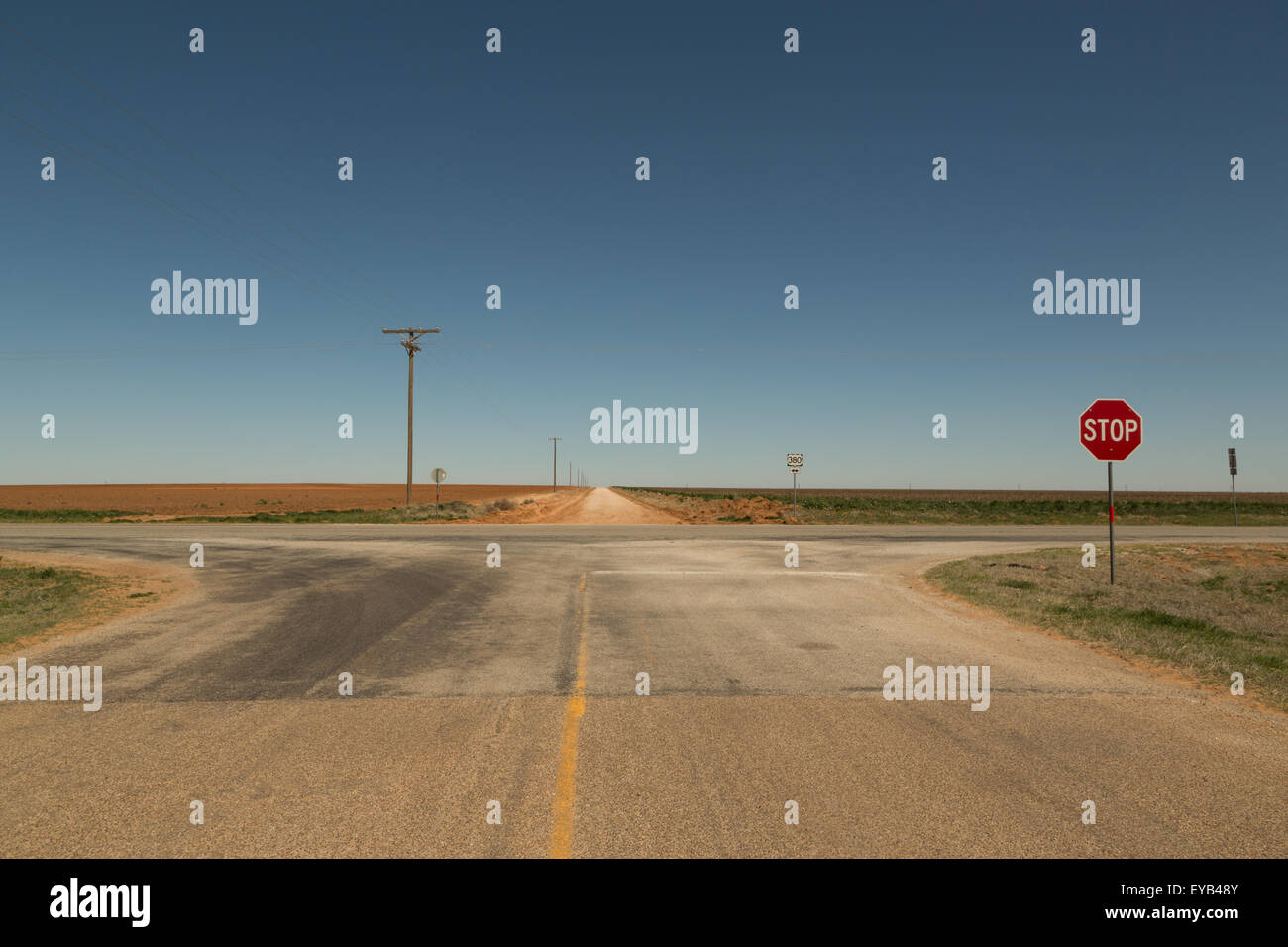 A photograph of a rural intersection in the Texas South Plains, USA ...