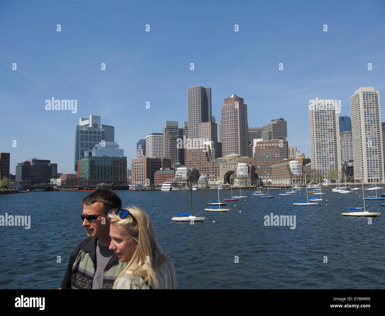 Couple posing in front of the Boston Waterfront, Boston, Massachusetts ...