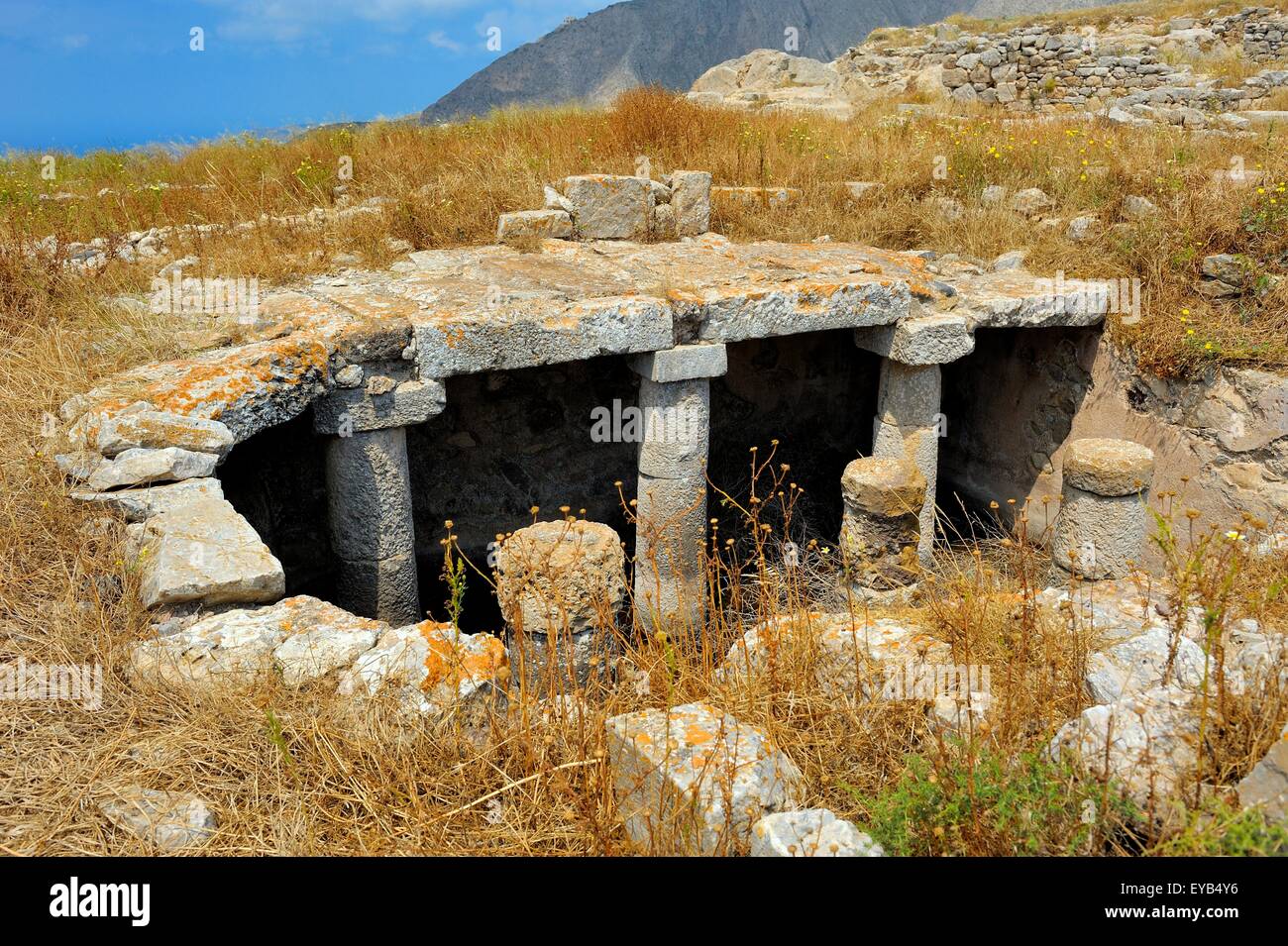 The remains of Ancient Thira on mount messa vouno Kamari,Santorini ...