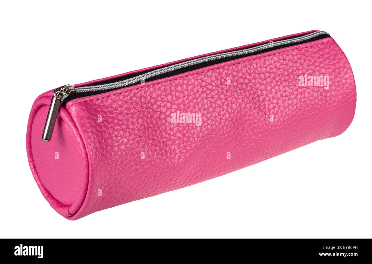 pink pencil case isolated on white background Stock Photo - Alamy