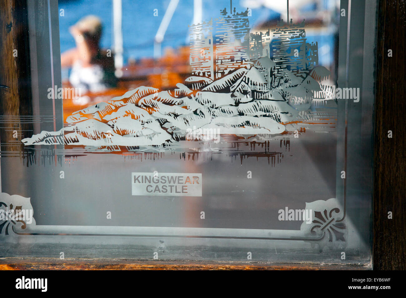 Etched window glass detail of restored paddle steamer 'Kingswear Castle ...