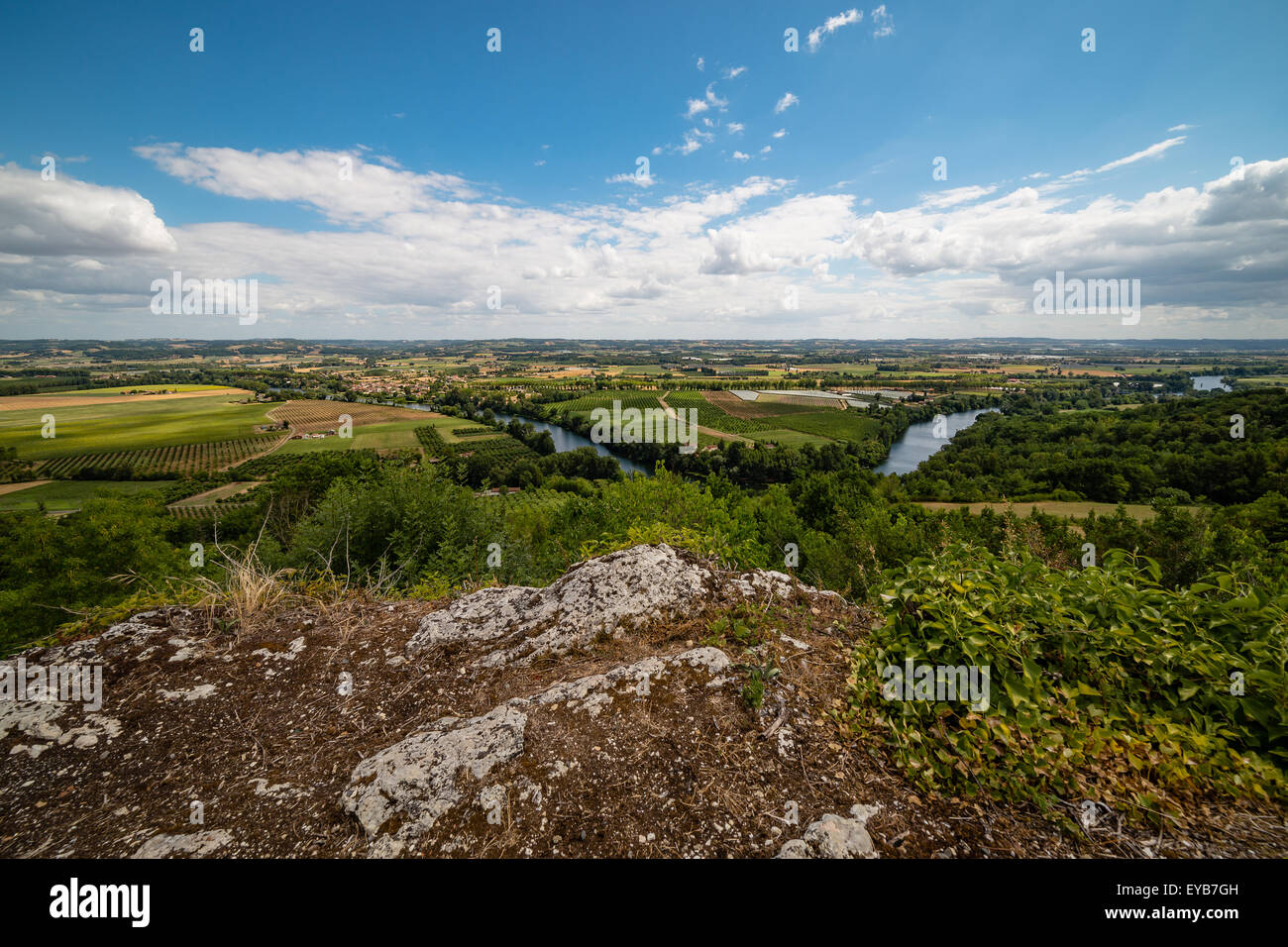 Panorama of Lot valley in Lot-et-Garonne, South-West France Stock Photo ...