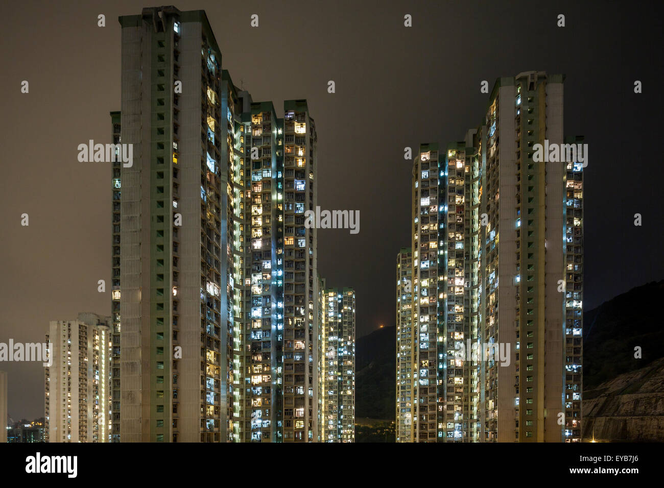 Views looking over the densely populated area of Sai Wan Ho at night ...