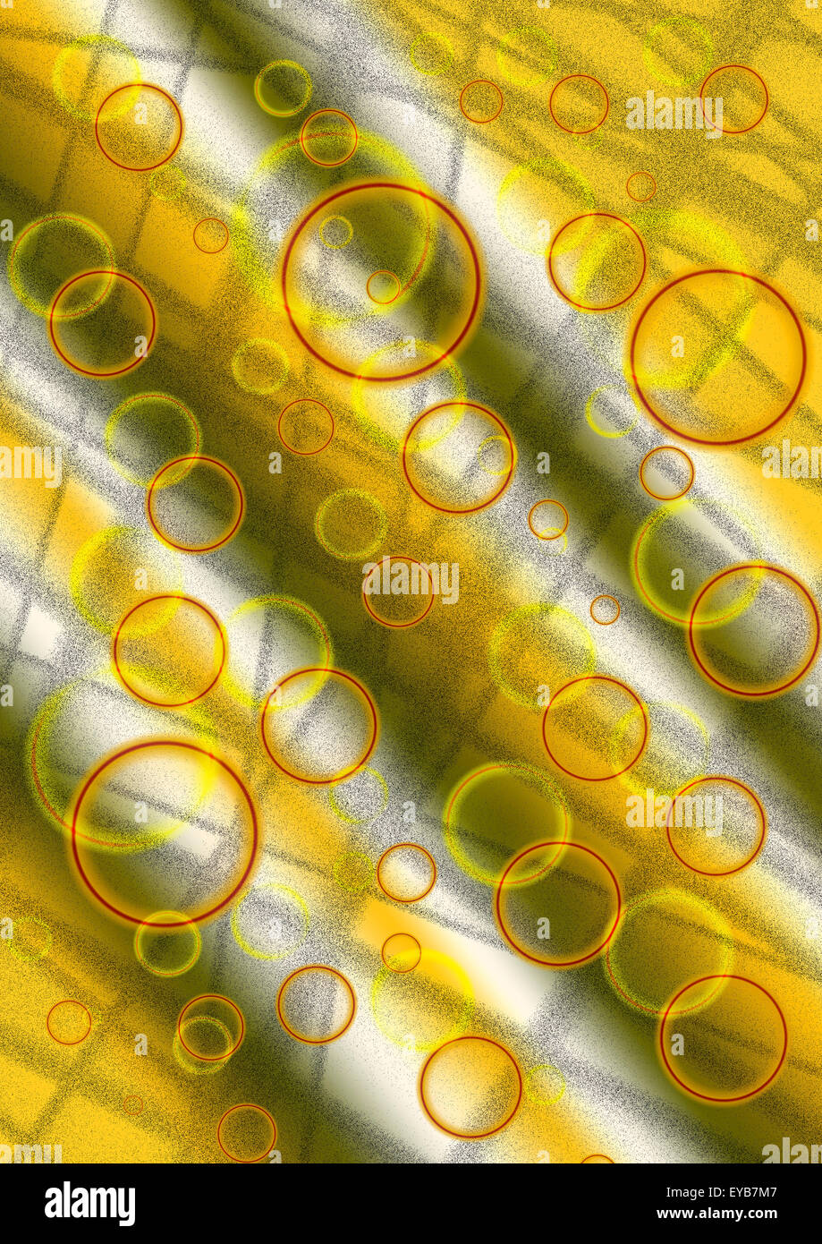Striped yellow background covered with transparent and blurred rings ...