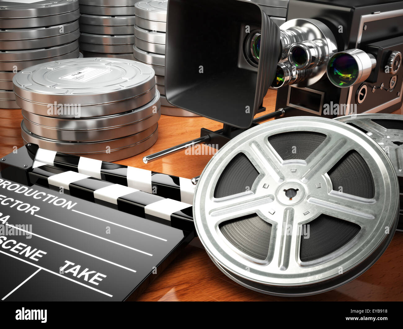 Video, movie, cinema vintage concept. Retro camera, reels and ...