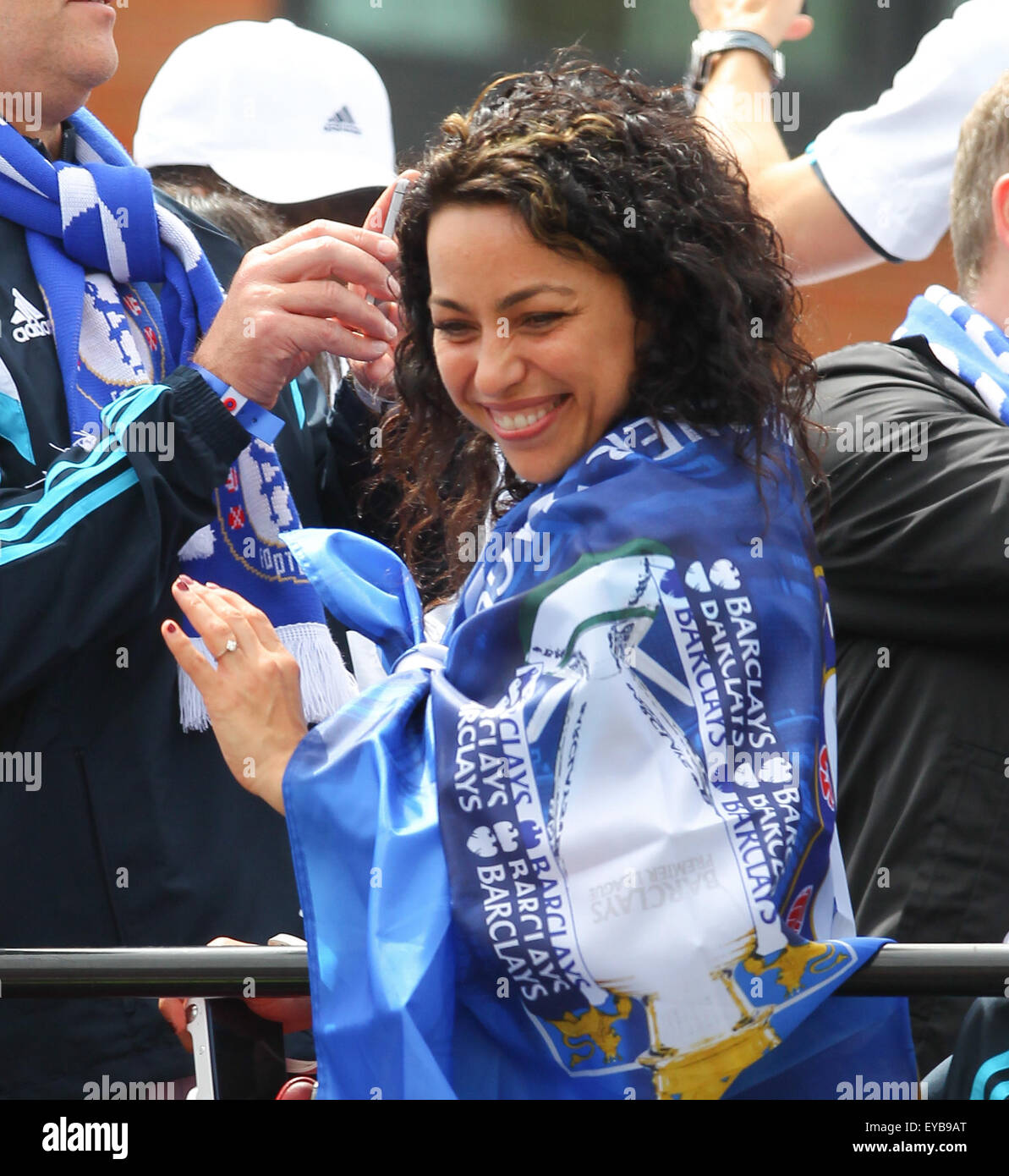 Chelsea Football Club players and staff take a victory parade on an ...