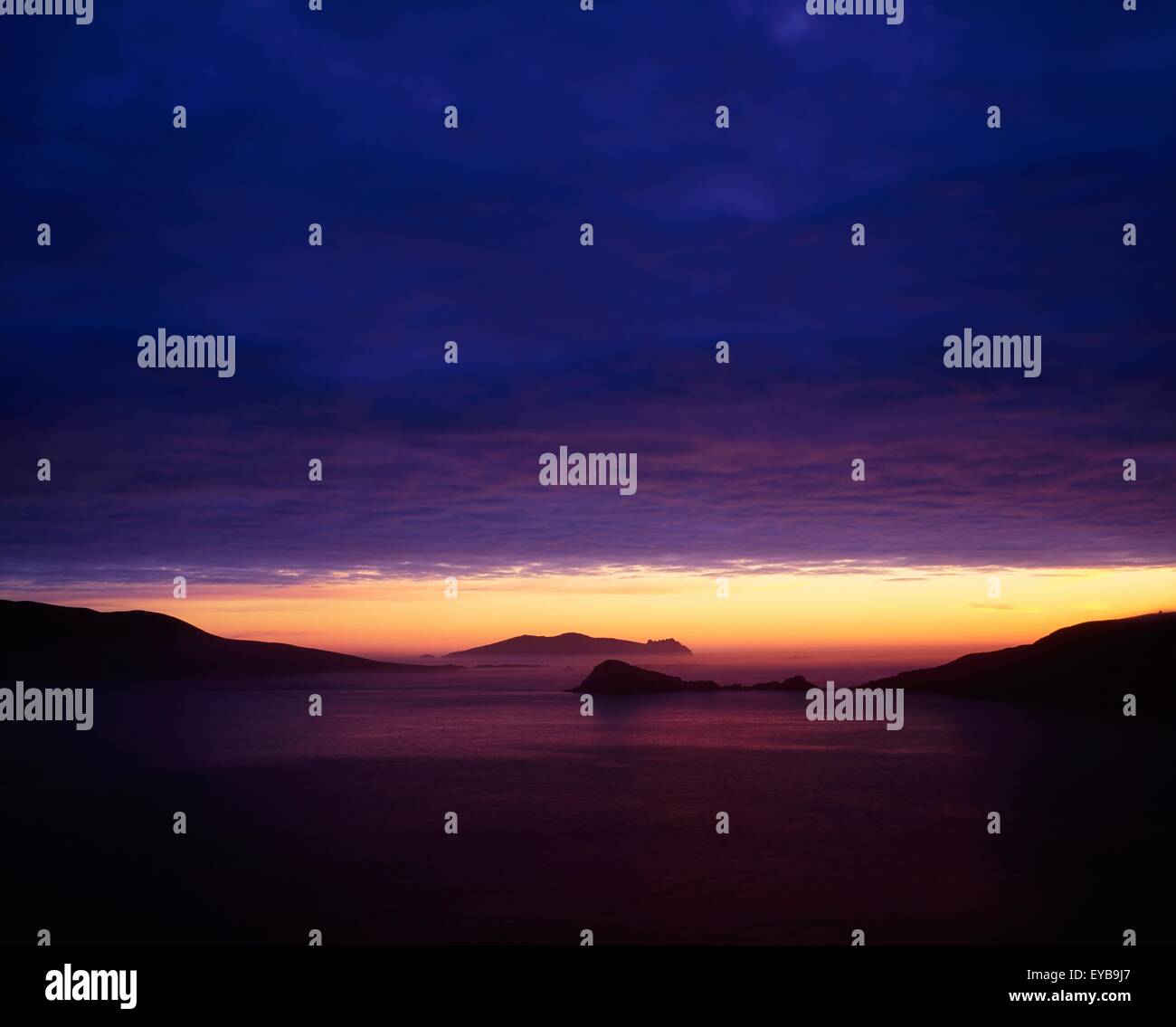 Blasket Islands, Co Kerry, Ireland; Sunset Over The Dingle Peninsula ...