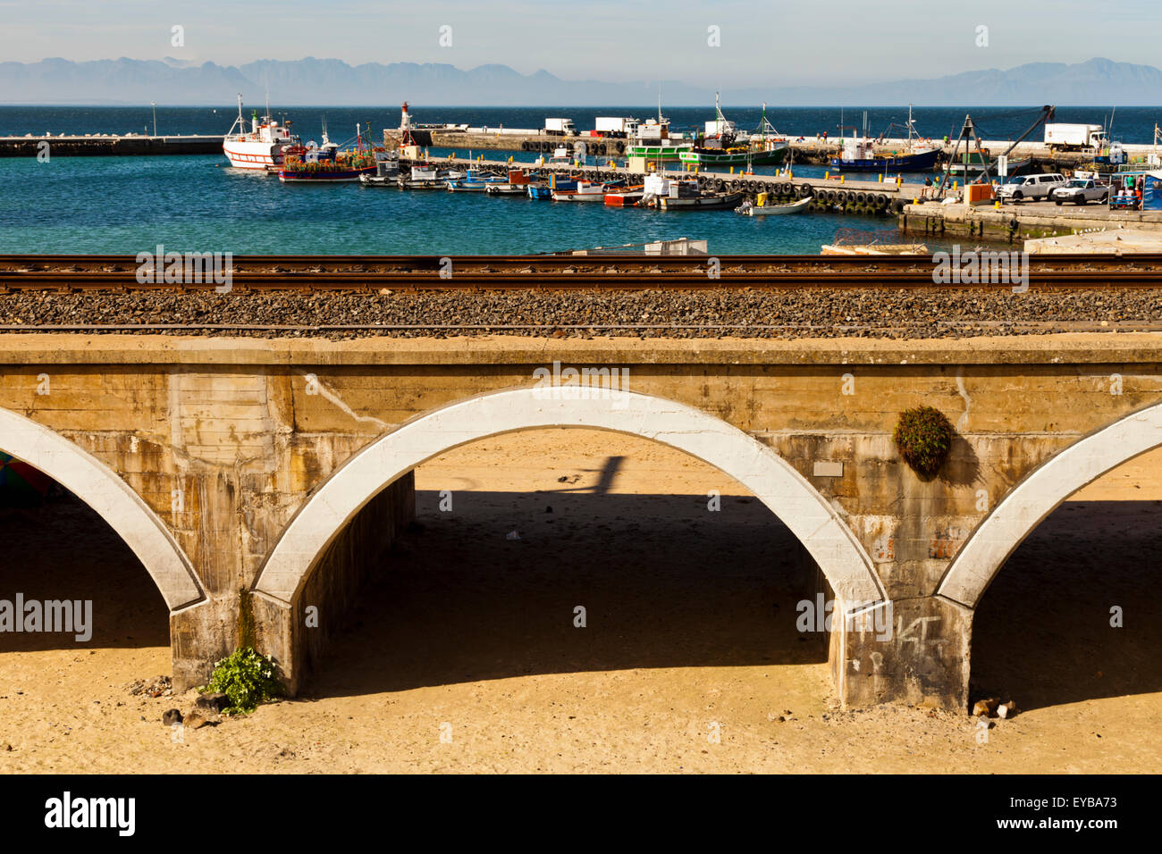 Railway crossing the beach at Kalk Bay, Cape Province, South Africa ...