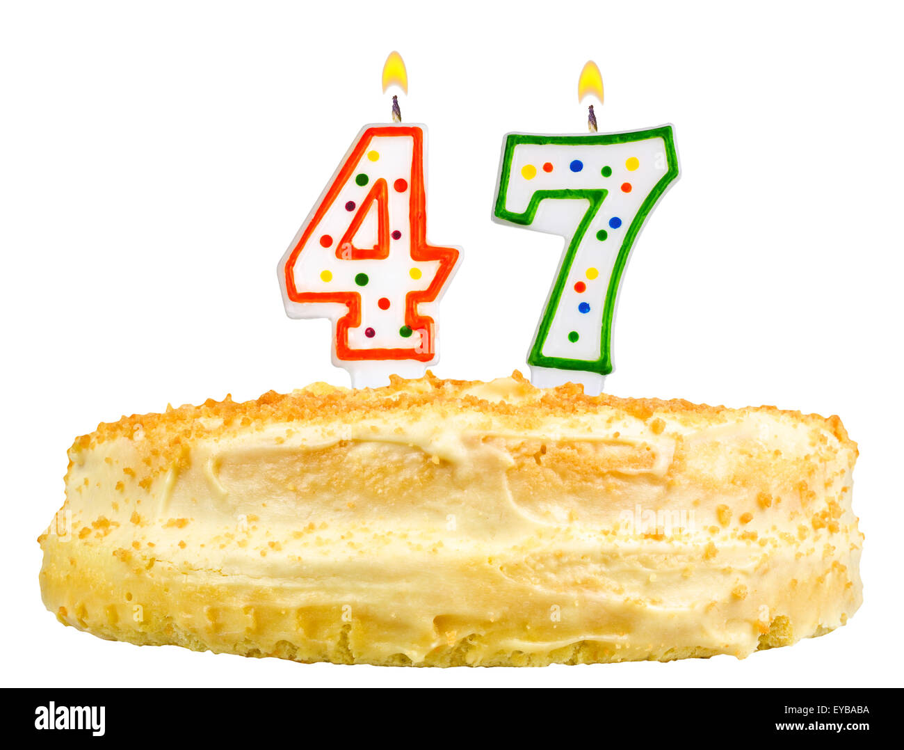 birthday cake with candles number forty seven isolated on white ...