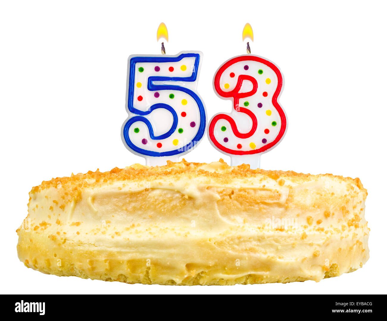 birthday cake with candles number fifty three isolated on white ...