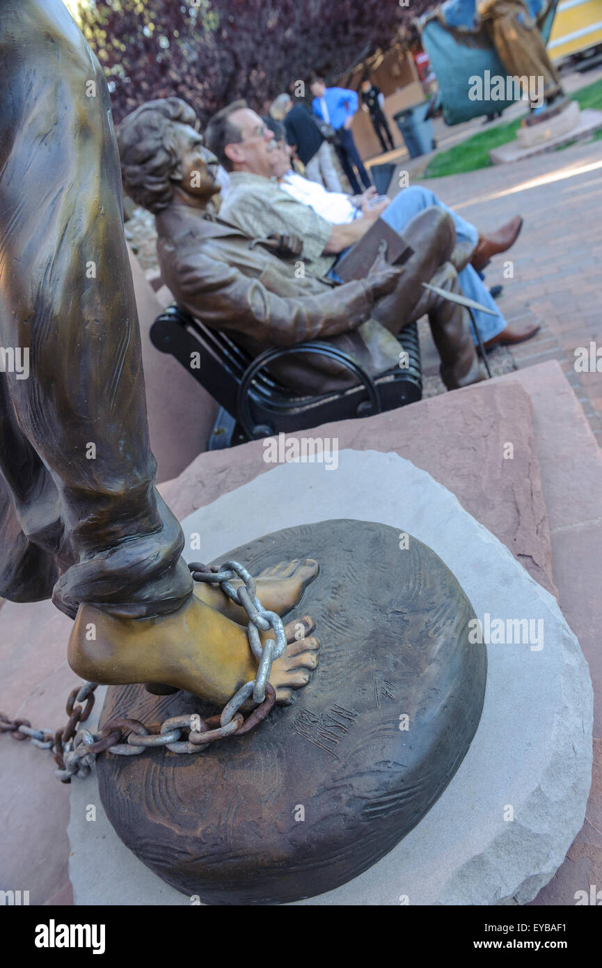 Chained sculpture on the Canyon road gallery walk. Santa Fe. New Mexico ...