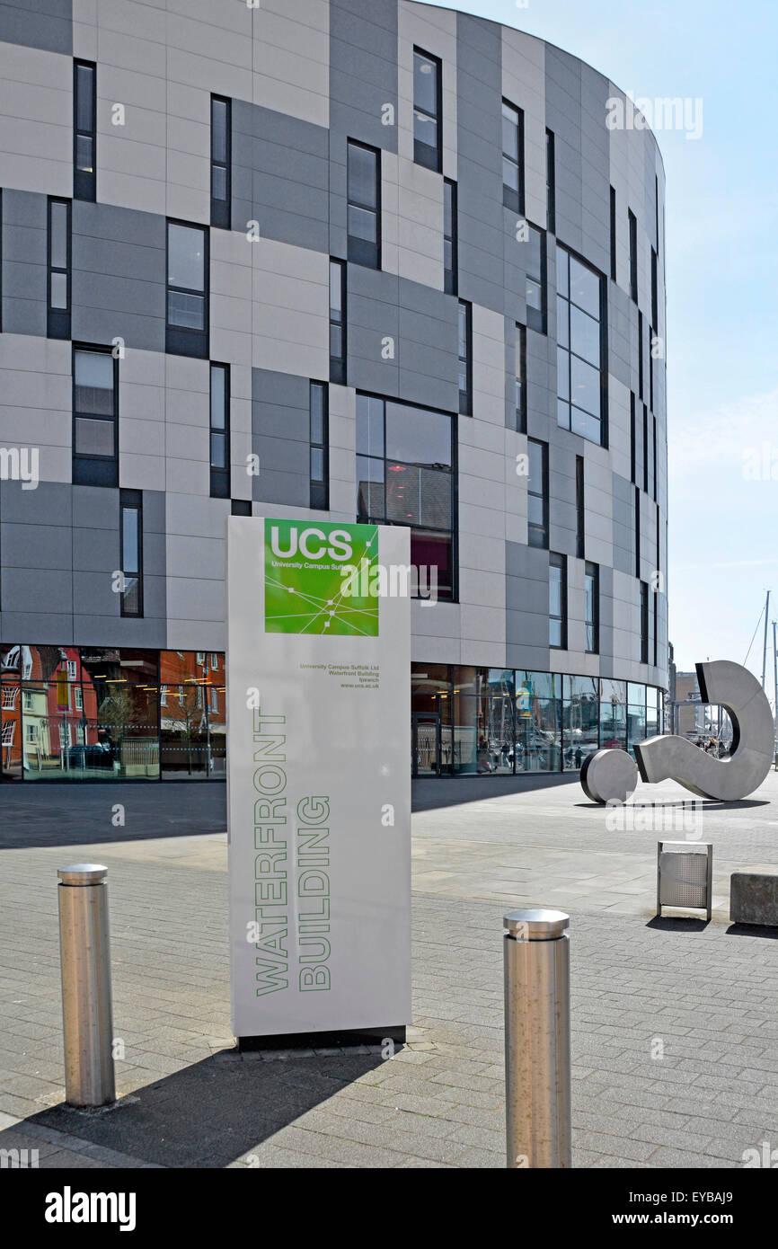 University Campus Suffolk Waterfront Building with UCS sign and ...