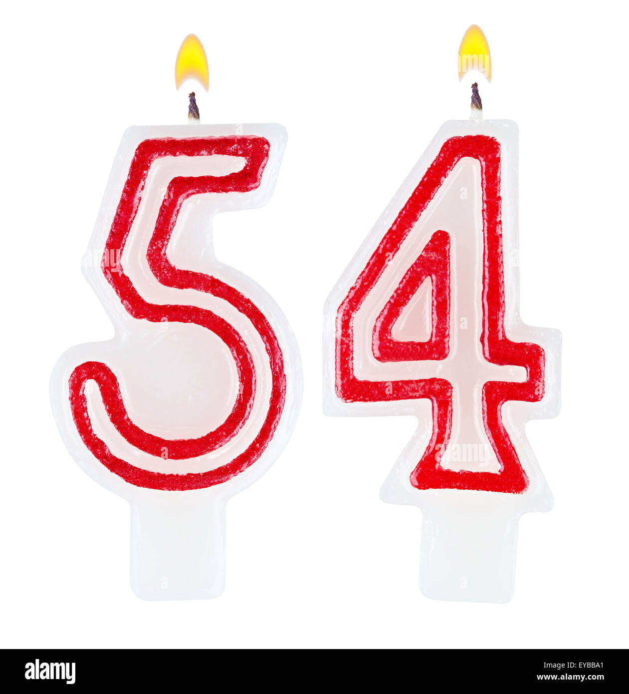 Birthday candles number fifty four isolated on white background Stock ...