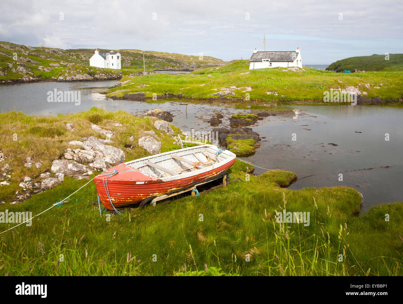 Small fishing boat on the east coast of Barra, Outer Hebrides, Scotland ...