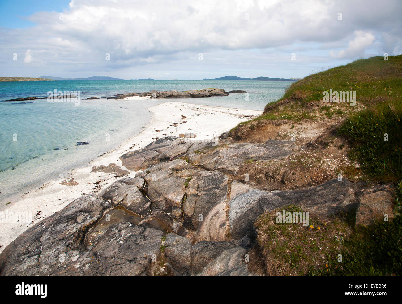 White sand at Traigh Mhor beach, the Cockle Strand, Barra, Outer ...