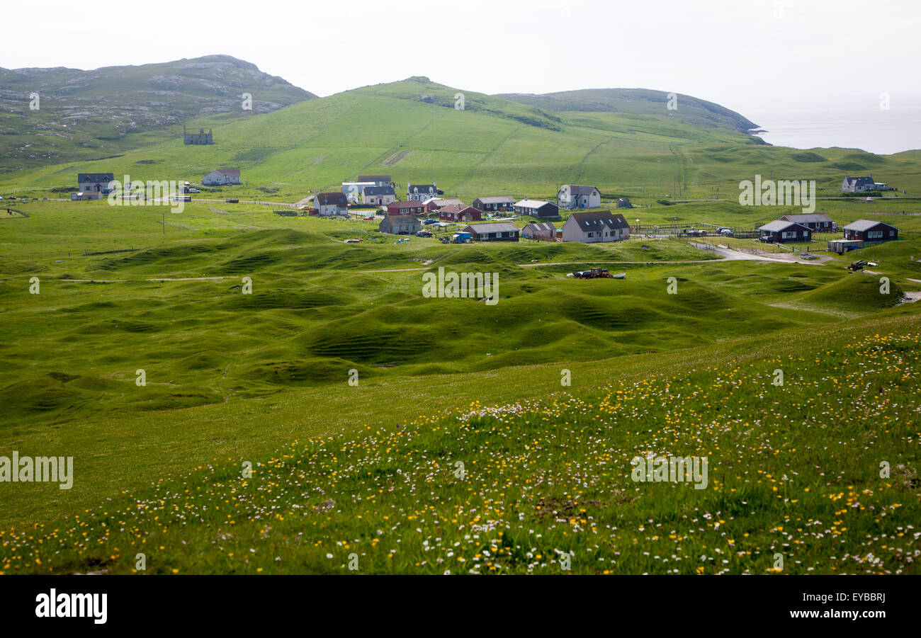 Houses in the crofting settlement village of Bhatarsaigh, Vatersay ...