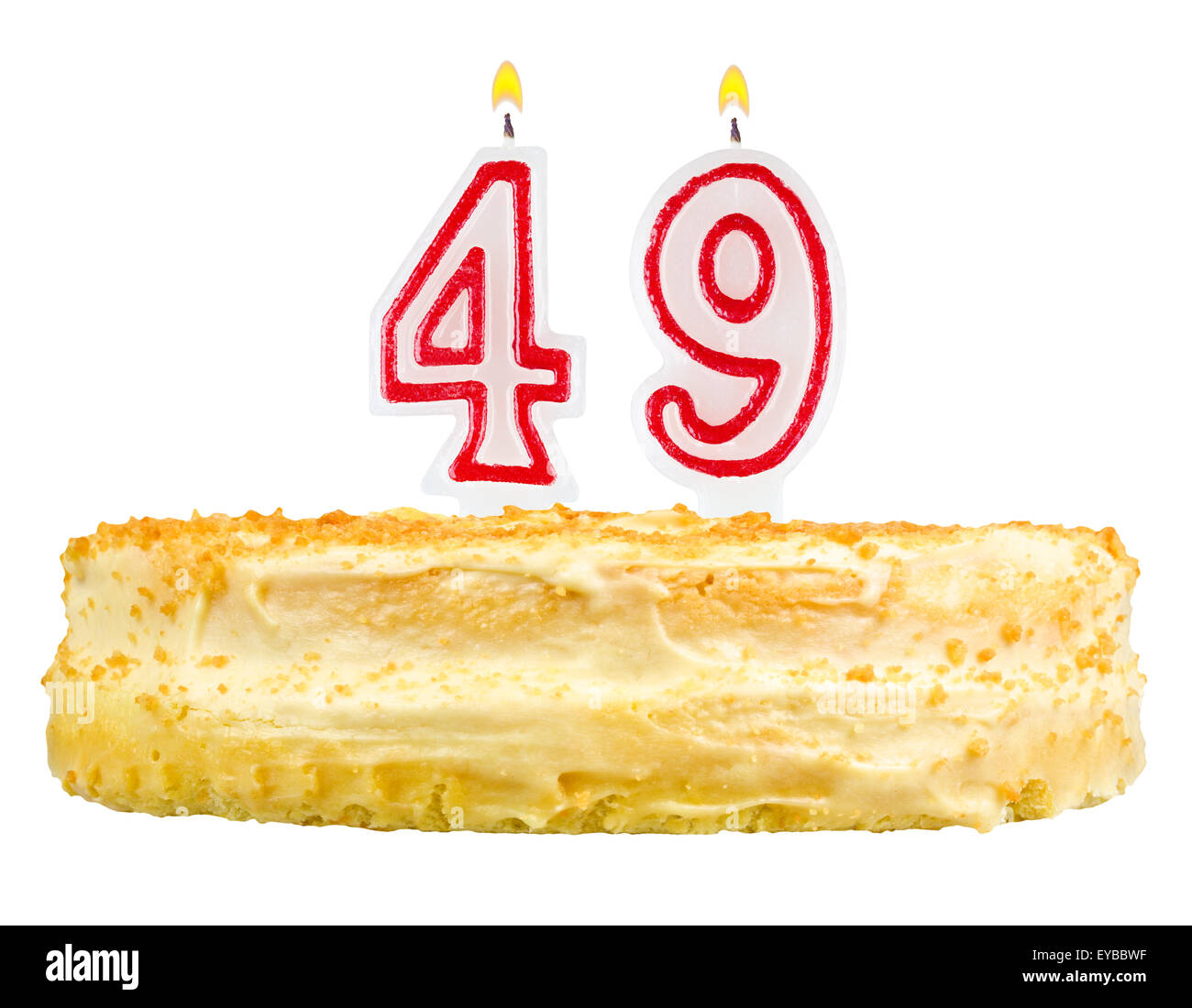 birthday cake with candles number forty nine isolated on white ...