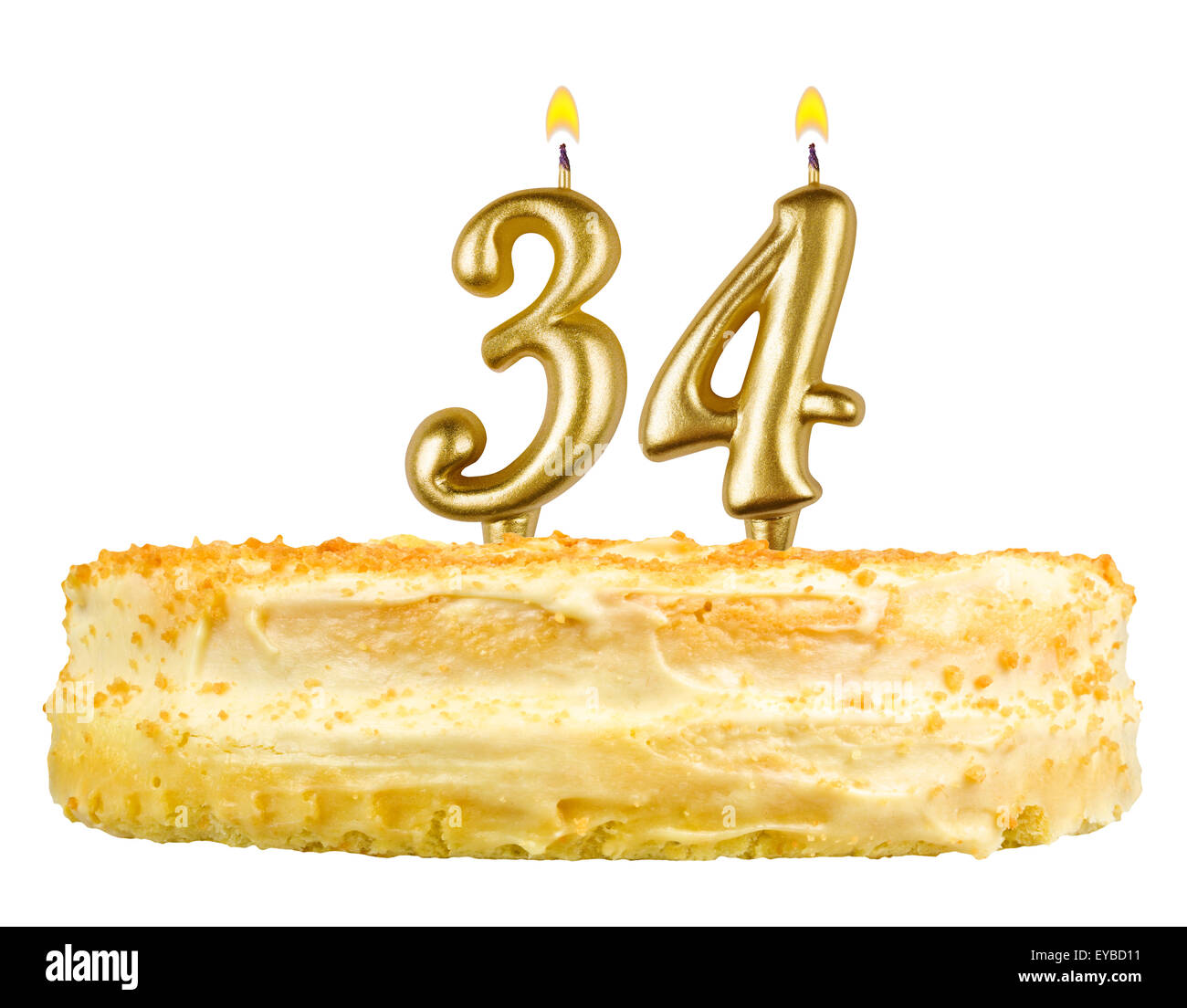 birthday cake with candles number thirty four isolated on white ...