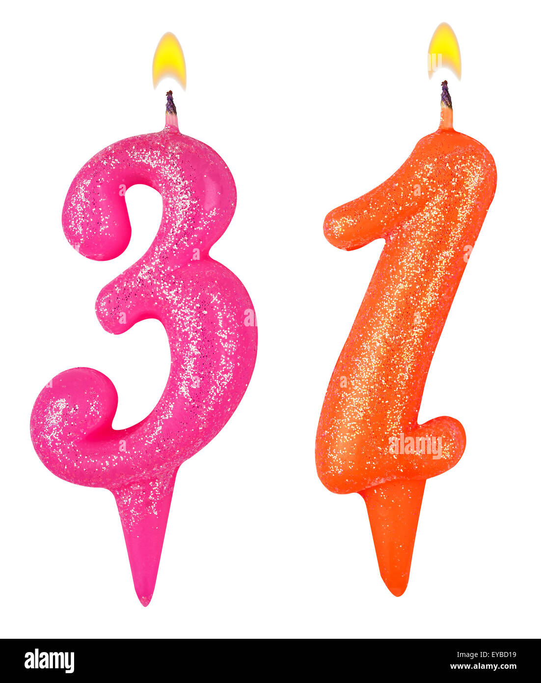Birthday candles number thirty one isolated on white background Stock ...