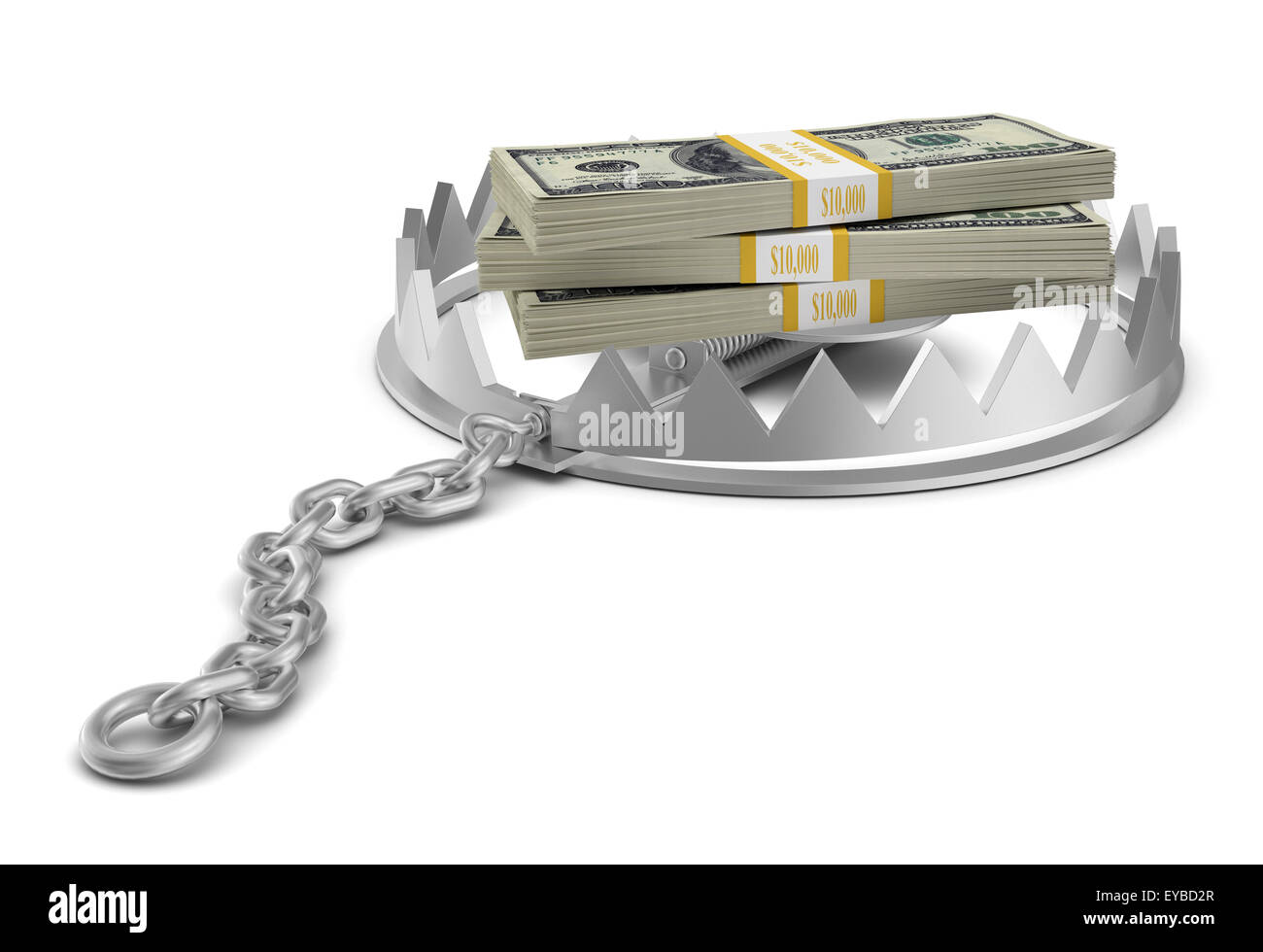 Stack of money in bear trap on white Stock Photo - Alamy