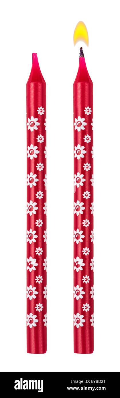 Red candle with flower pattern set isolated on white background Stock ...