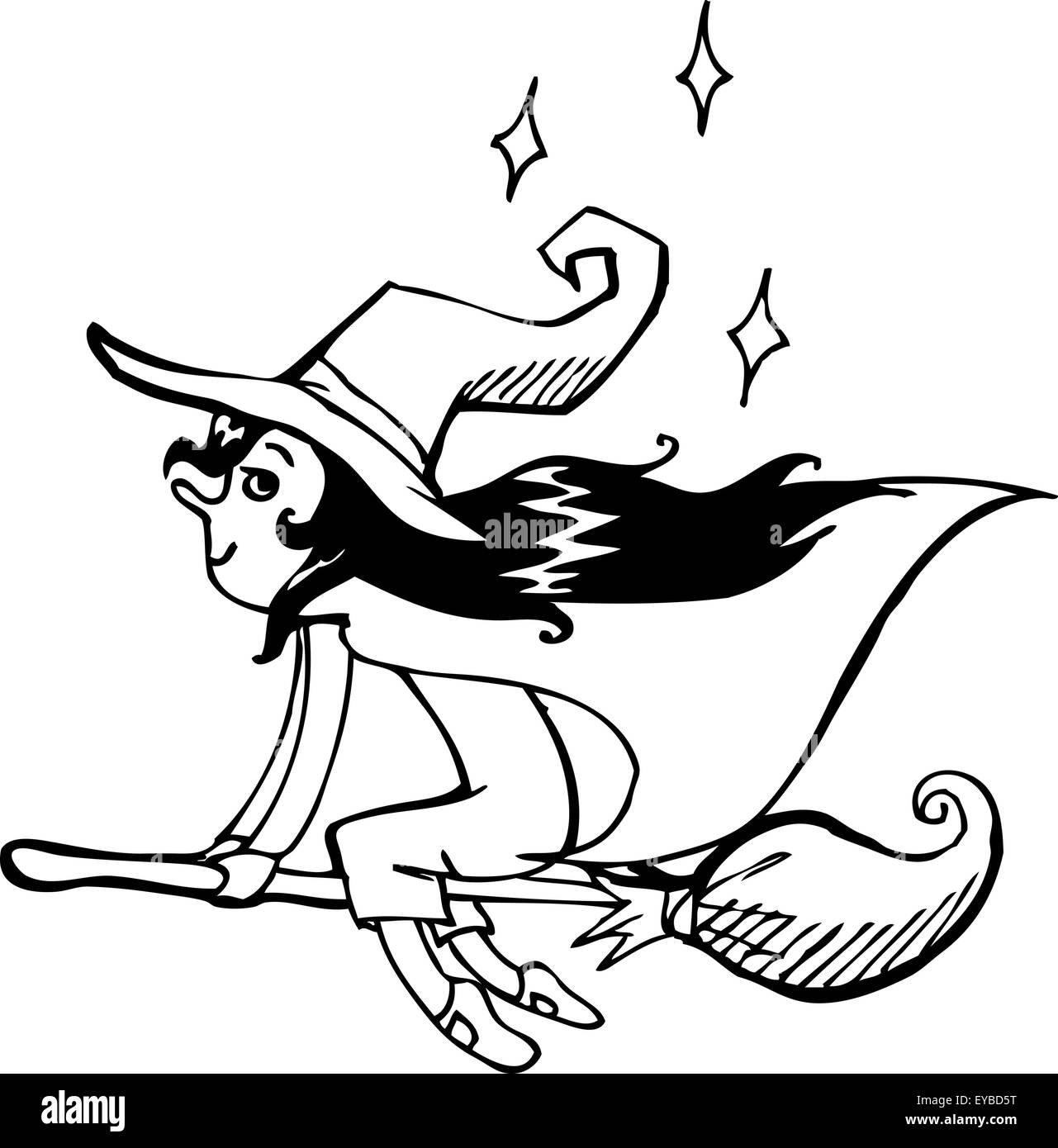 Flying witch on broom isolated Black and White Stock Photos & Images ...