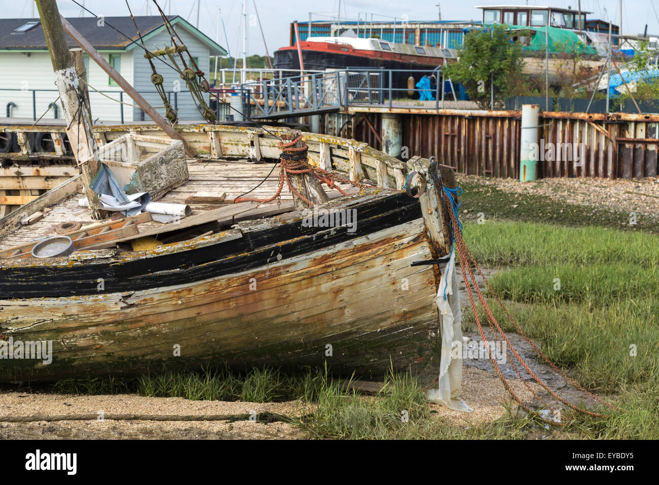 Rotting Wooden Barge at Old Leigh Stock Photo - Alamy