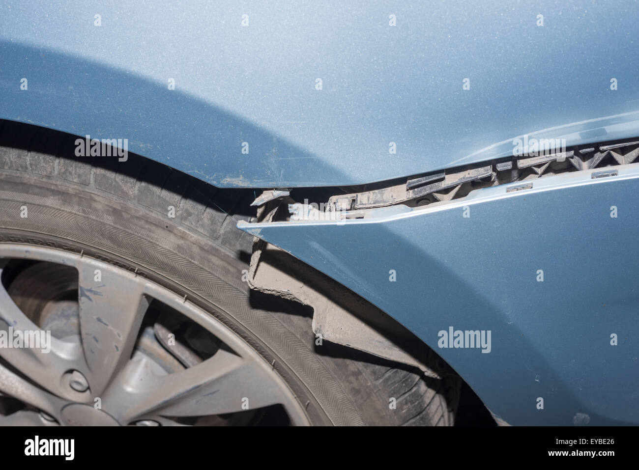 Broken blue car, side view Stock Photo - Alamy