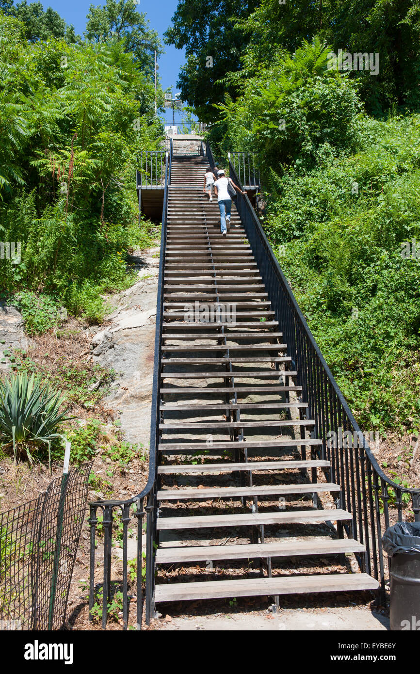People climb the stairs leading from the High Bridge up to Highbridge ...