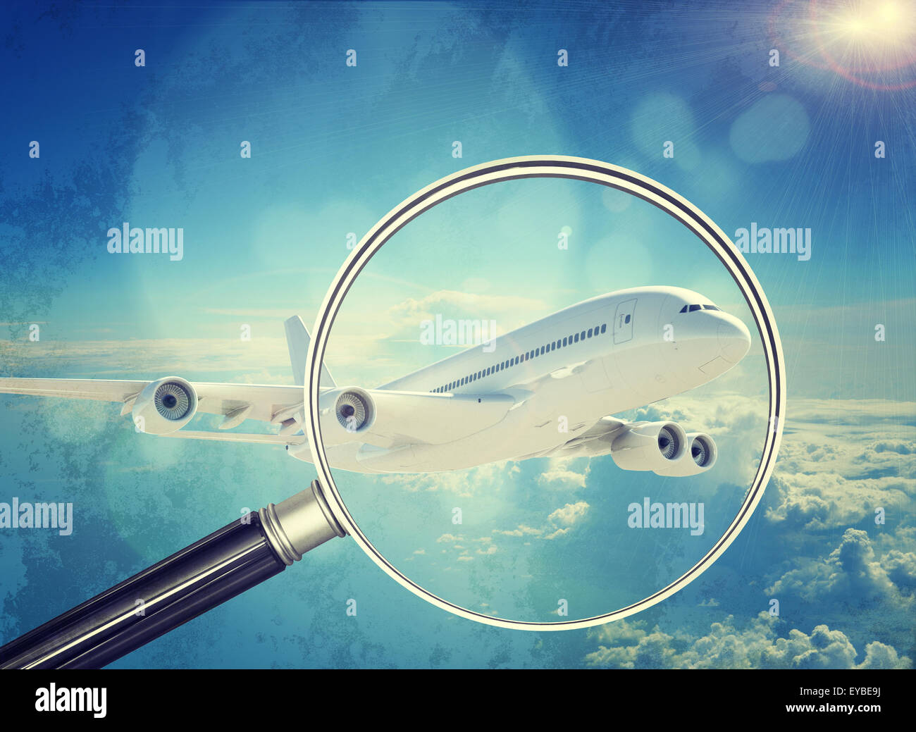 Jet under magnifier, close-up view Stock Photo - Alamy