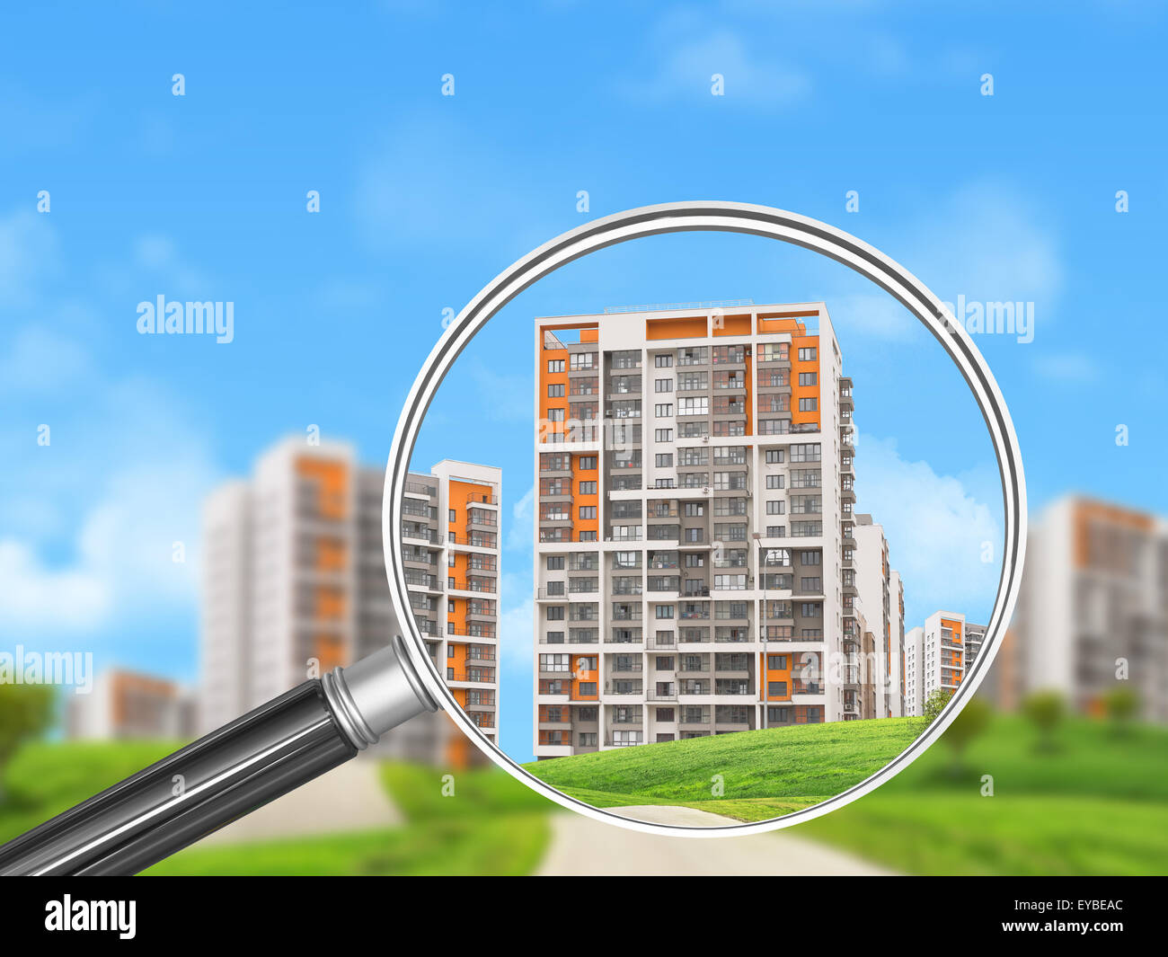 Colorful buildings under magnifier Stock Photo - Alamy