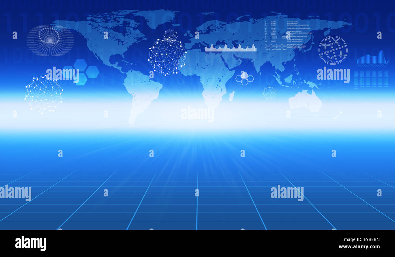 Abstract blue background with world map Stock Photo - Alamy