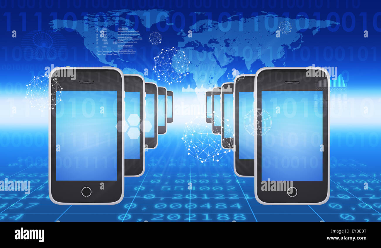 Set of smartphones with world map Stock Photo - Alamy