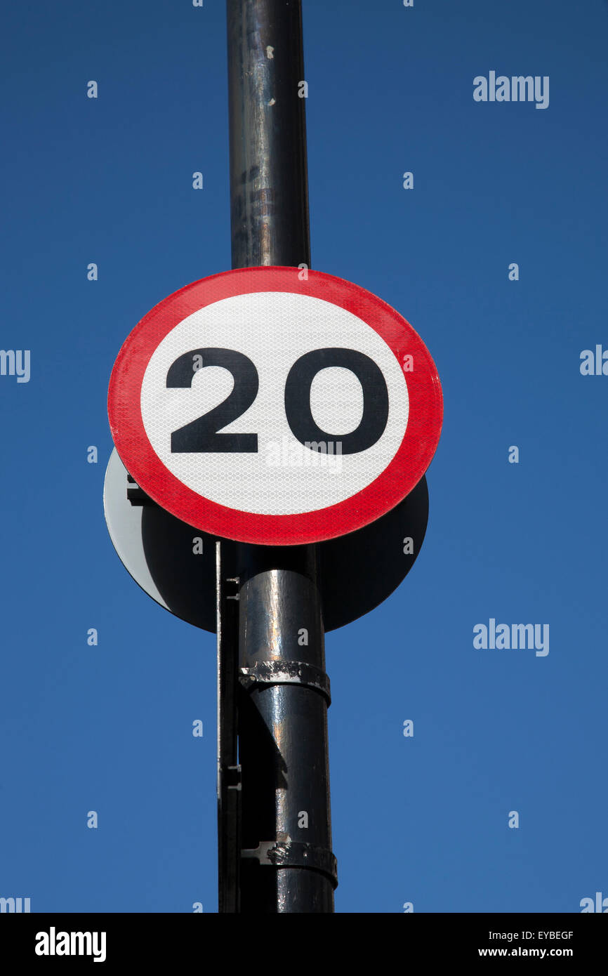 Twenty Speed Sign against Blue Sky Background Stock Photo - Alamy