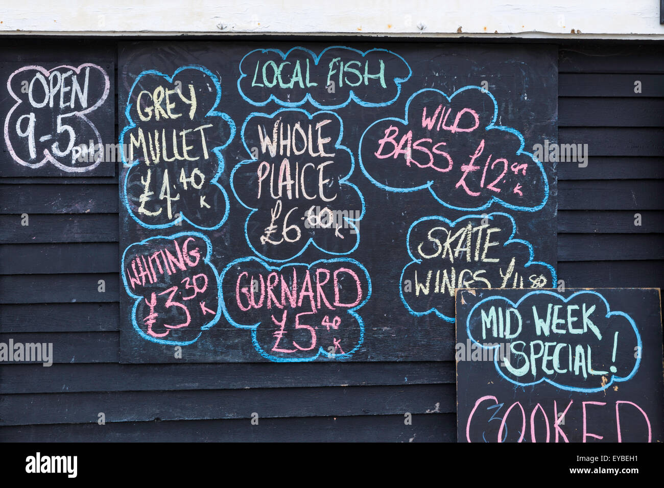 Blackboard Signs Showing Fish for Sale and Prices Stock Photo - Alamy