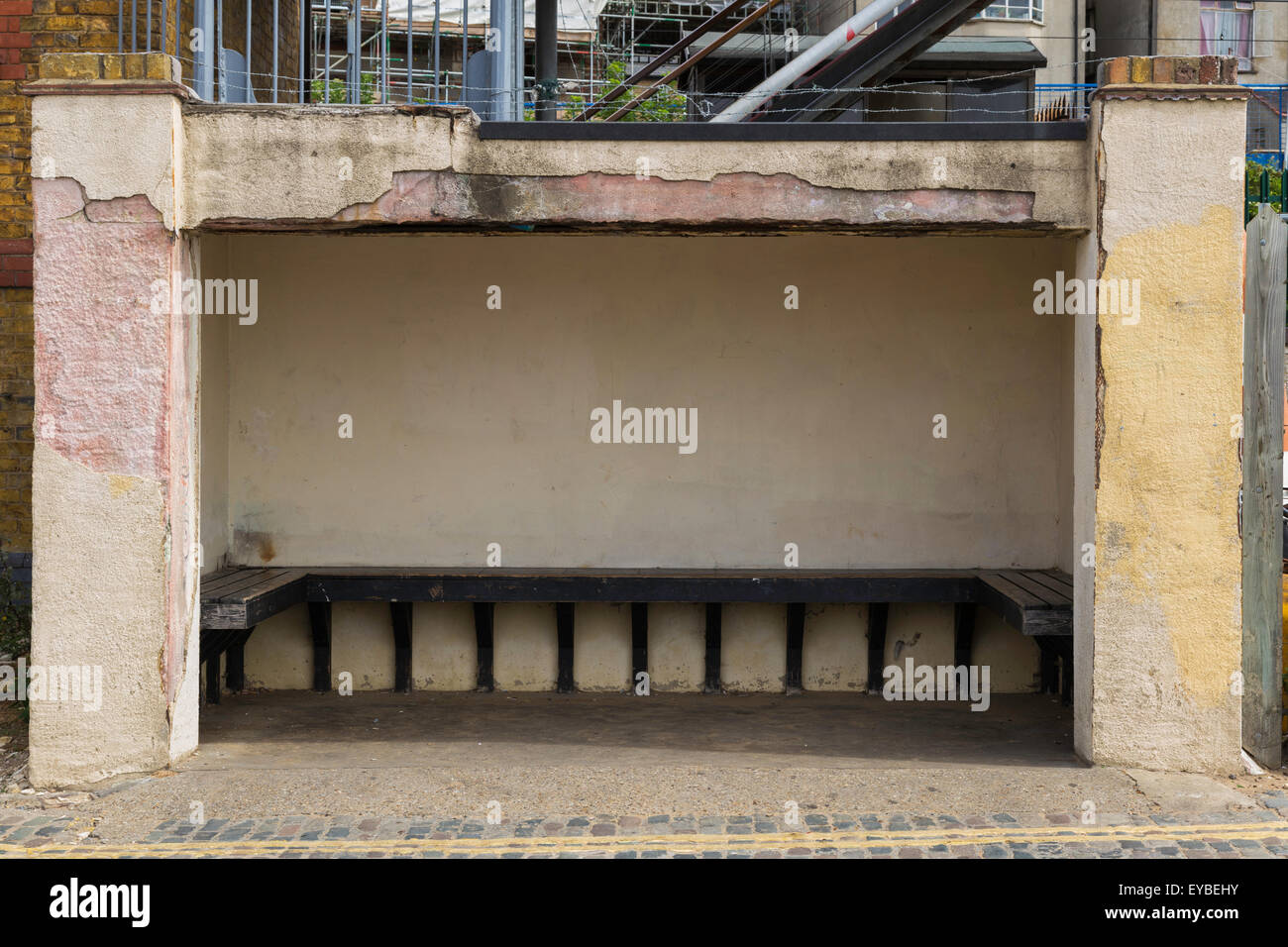Empty Shelter with Bench Seat Stock Photo - Alamy