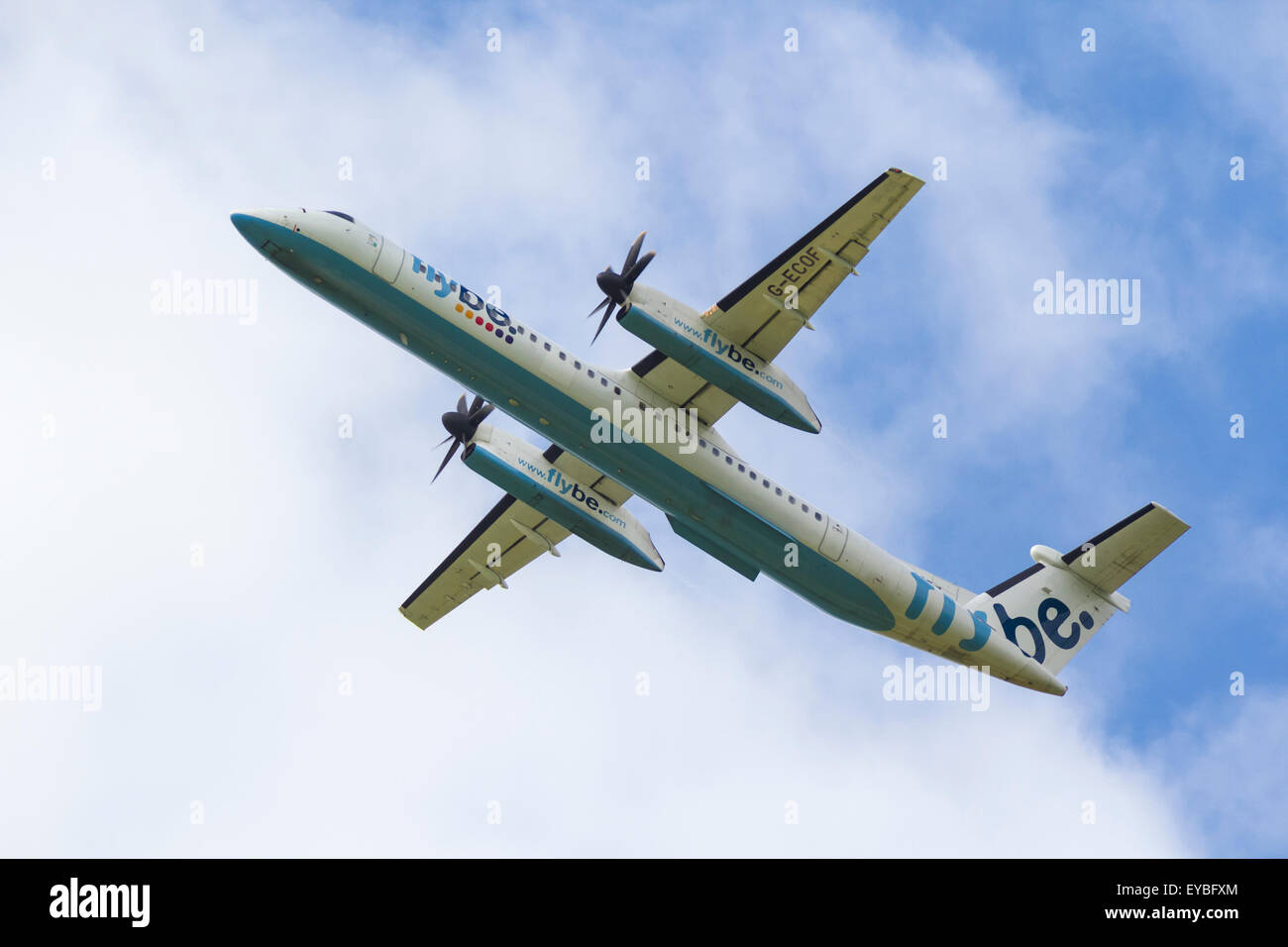 Flybe Bombardier Dash 8 Q400 Plane taking off from Manchester Airport G ...