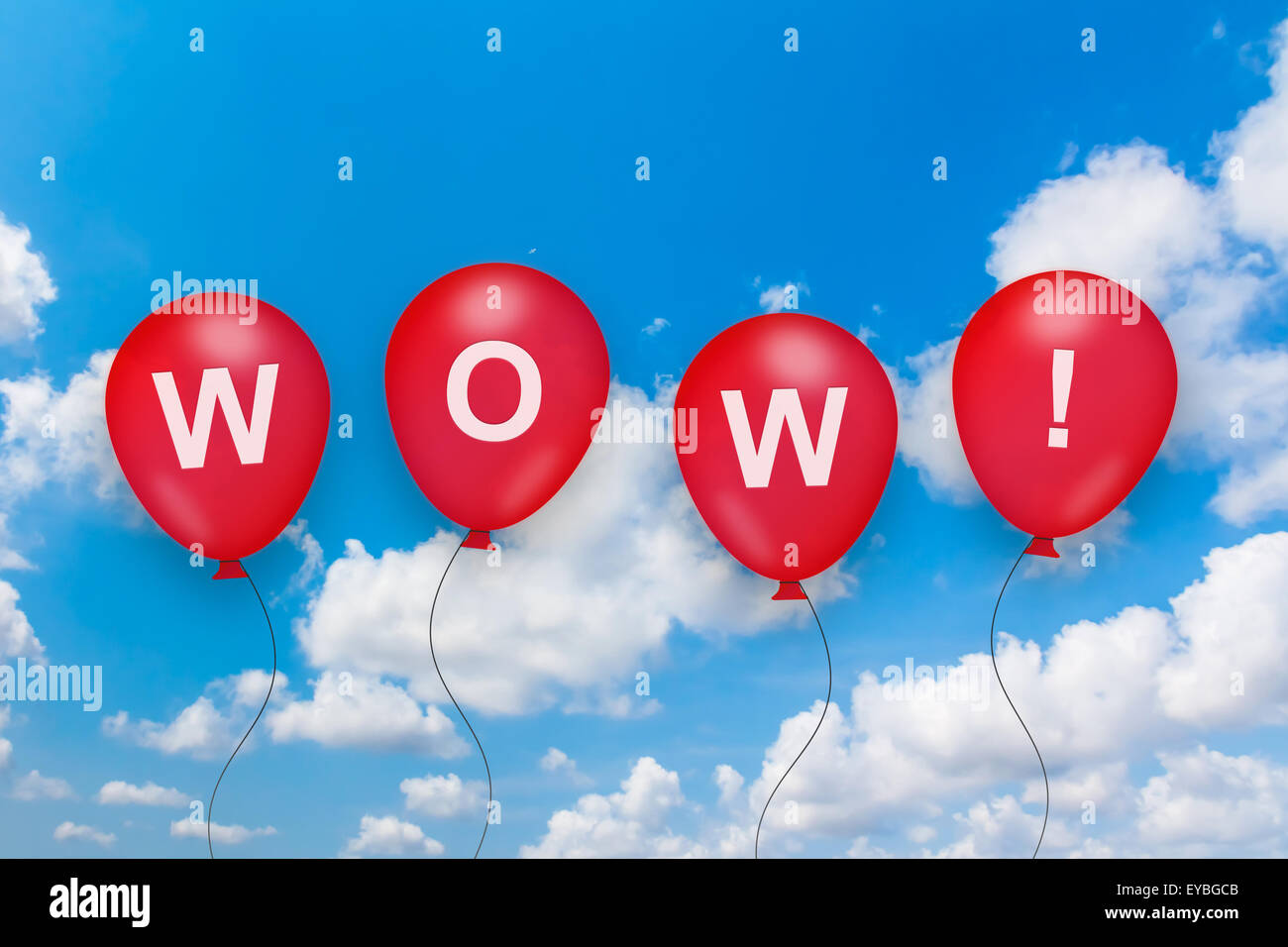 wow text on balloon with blue sky background Stock Photo - Alamy